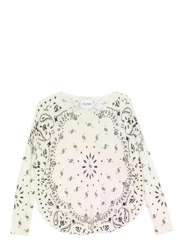 KUJTEN Bandana Print Distressed Sweater - Neutrals