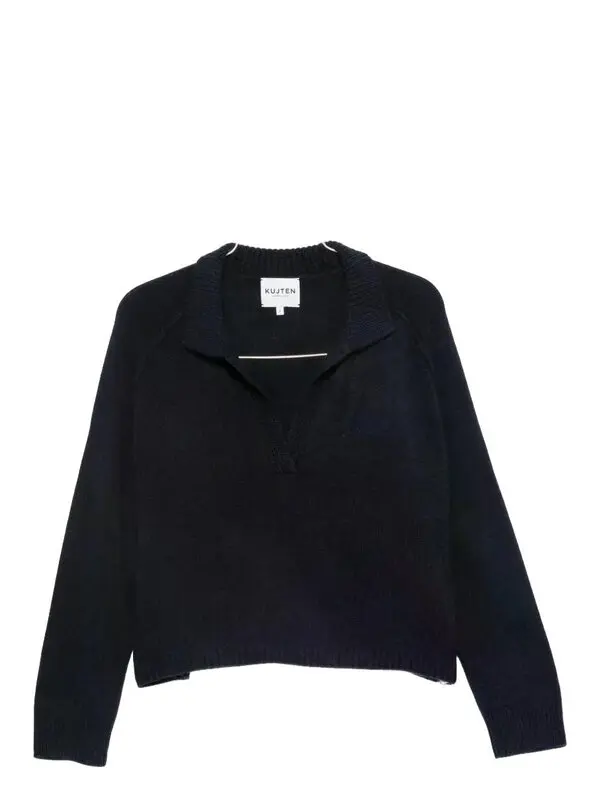 KUJTEN Aenora Polo-collar Raglan-sleeve Sweater - Blue