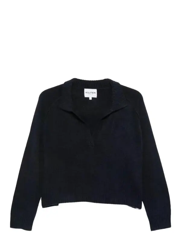 KUJTEN Aenora Polo-collar Raglan-sleeve Sweater - Blue