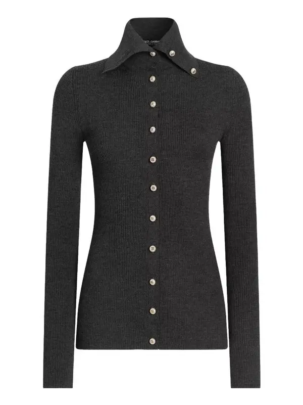 Dolce & Gabbana Ribbed Wool Cardigan - Grey