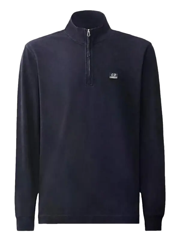 C.P. COMPANY Stretch Piquet Long Sleeve Half Zip Polo - Blue