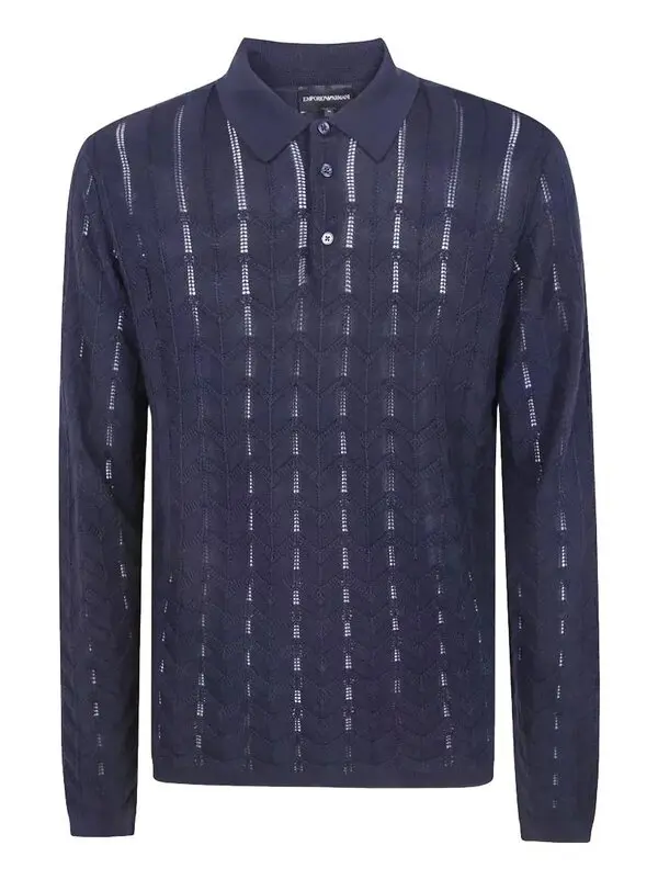 Emporio Armani Polo-collar Sweater In Textured Knit Signature Capsule - Blue