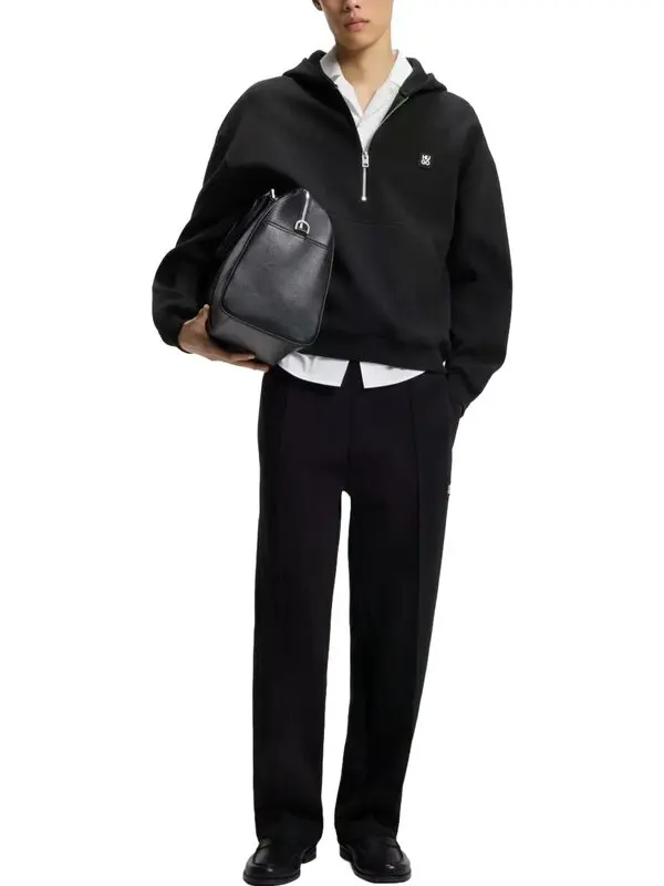 Hugo Logo-patch Half-zip Hoodie - Black
