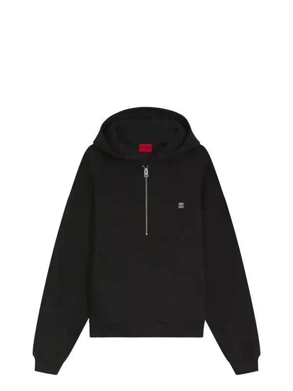 Hugo Logo-patch Half-zip Hoodie - Black