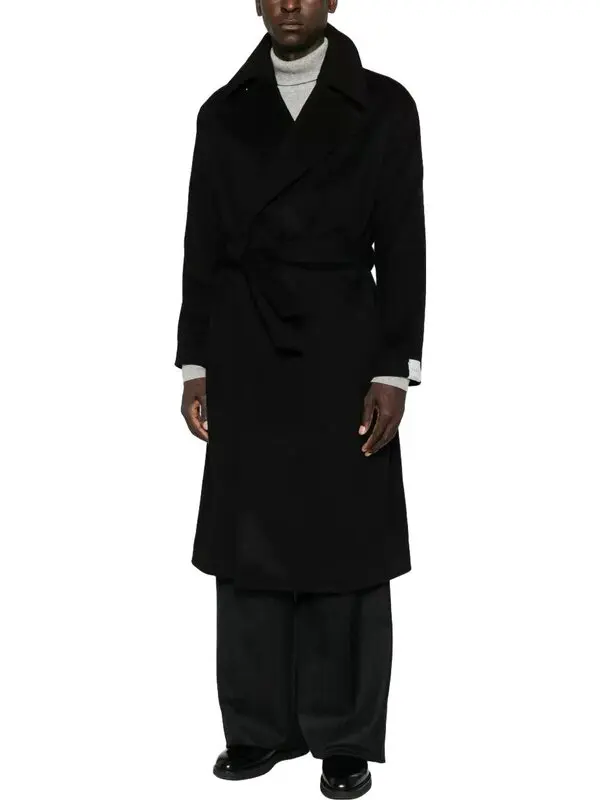 Caruso Belted Notch-lapels Coat - Black