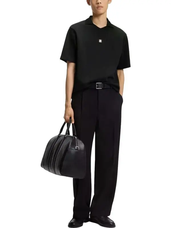 Hugo Structured Cotton-blend Polo Shirt With Johnny Collar - Black