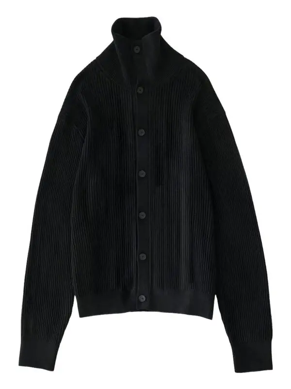 Studio Nicholson Oran High-collar 12-gauge Knit Cardigan - Black