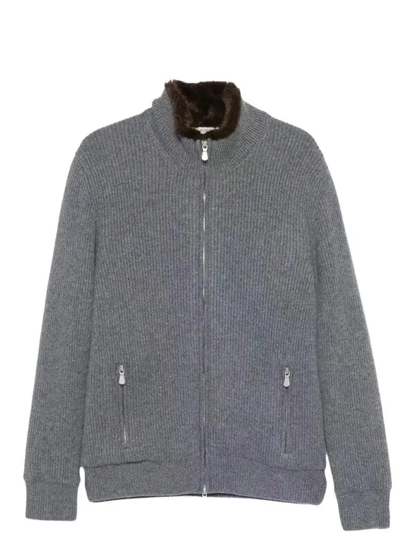 BARBA NAPOLI Ribbed-knit Sweater With Faux-fur Collar - Grey