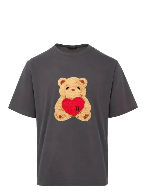 We11Done Heart Teddy-bear Patch T-shirt - Grey