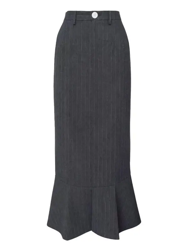 ENFOLD Striped Umbrella-hem Midi Skirt - Grey