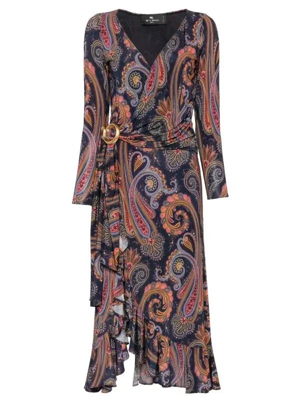 Etro Paisley-print Ruffled Wrap Dress - Blue