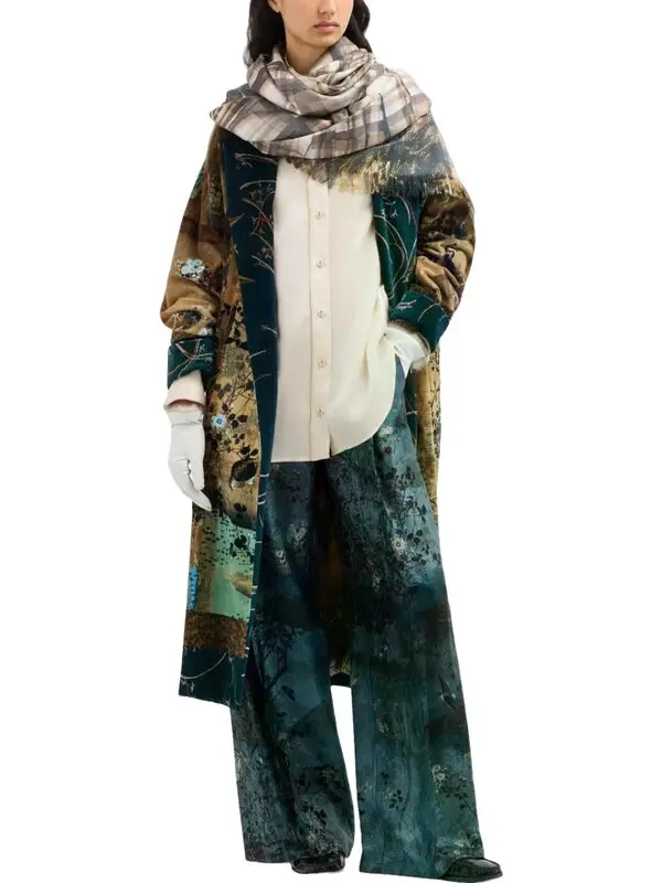 PIERRE-LOUIS MASCIA Floral-print Longline Coat - Brown