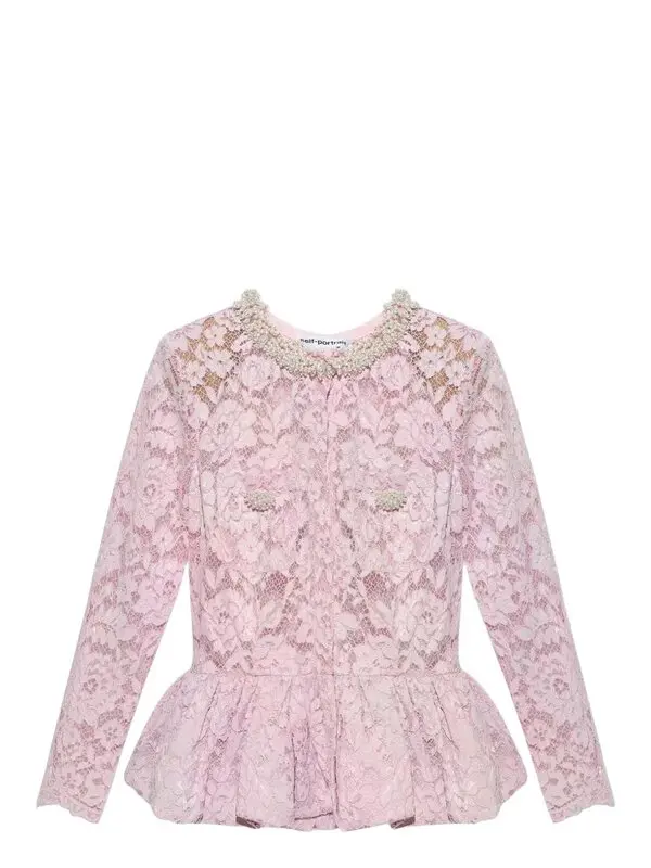 SELF-PORTRAIT Lace Peplum Top - Pink