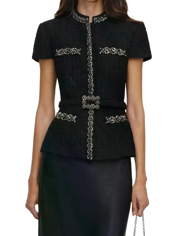 SELF-PORTRAIT Bouclé Crystal-trim Satin Midi Dress - Black