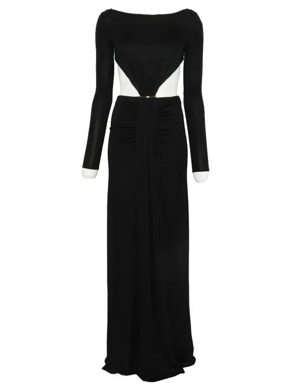Elisabetta Franchi Cut-out Ruched-detail Maxi Dress - Black