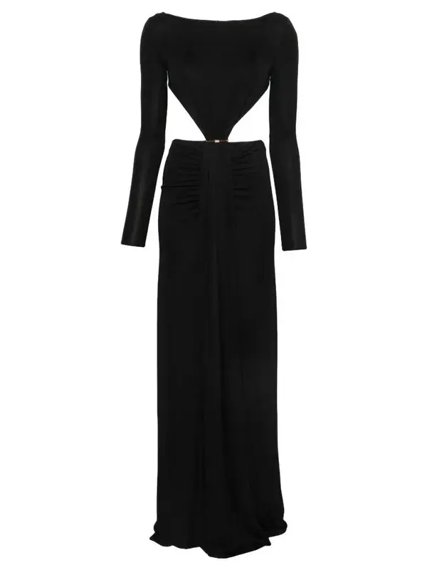 Elisabetta Franchi Cut-out Ruched-detail Maxi Dress - Black