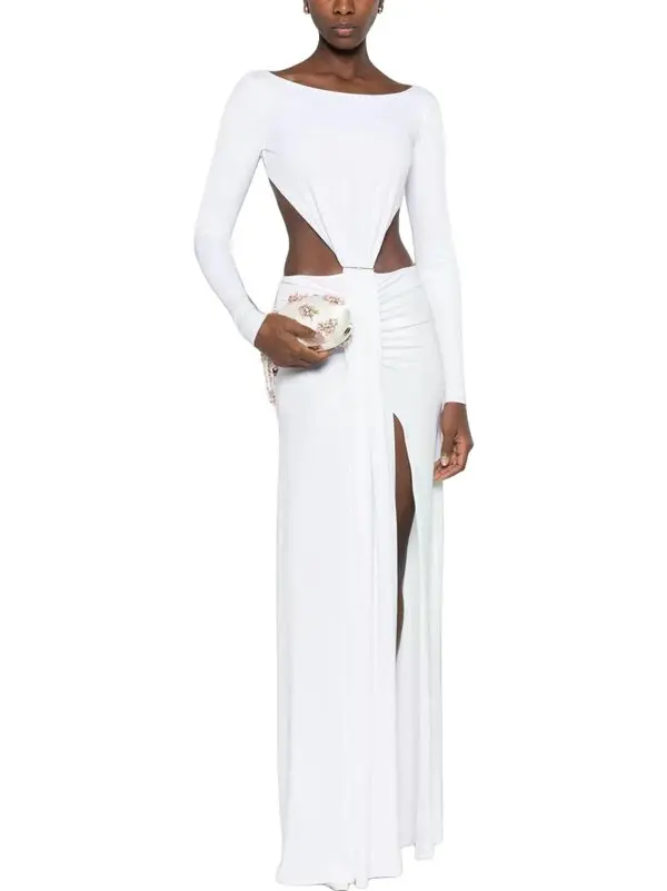 Elisabetta Franchi Cut-out Ruched Maxi Dress - White