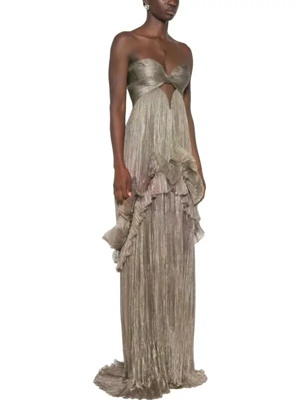 MARIA LUCIA HOHAN Yumi Pleated Ruffled Maxi Dress - Brown