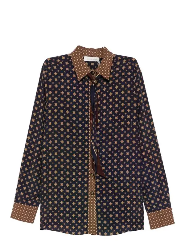 Zimmermann Geometric-print Pussy-bow Shirt - Blue