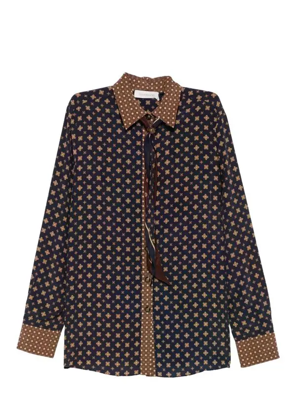 Zimmermann Geometric-print Pussy-bow Shirt - Blue