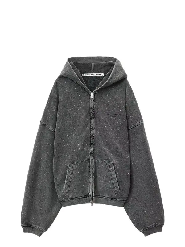 Alexander Wang Crystal-embellished Oversized Zip-up Hoodie - Grey