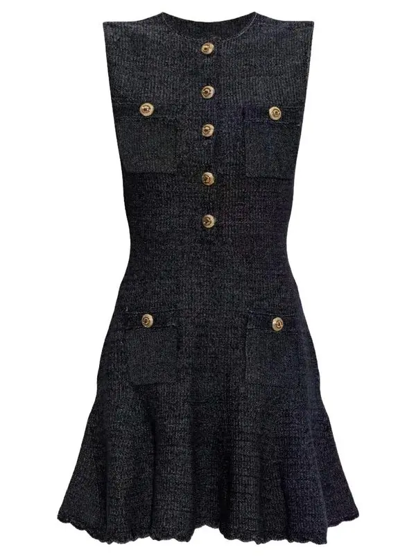 SELF-PORTRAIT Textured Knit Mini Dress - Blue