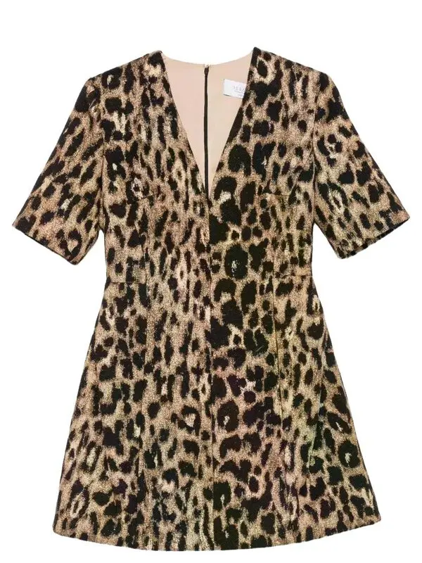DE SANTIS Leopard-print V-neck Mini Dress - Neutrals