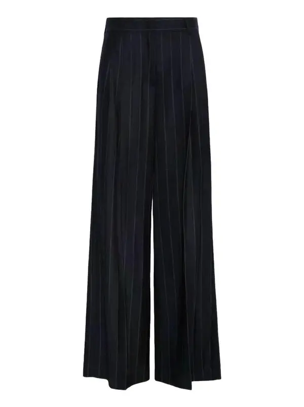 Max Mara Wool Pinstriped Flannel Trousers - Blue
