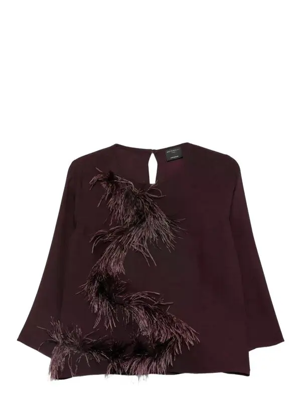 Antonelli Firenze Feather-trim Long-sleeve Top - Brown