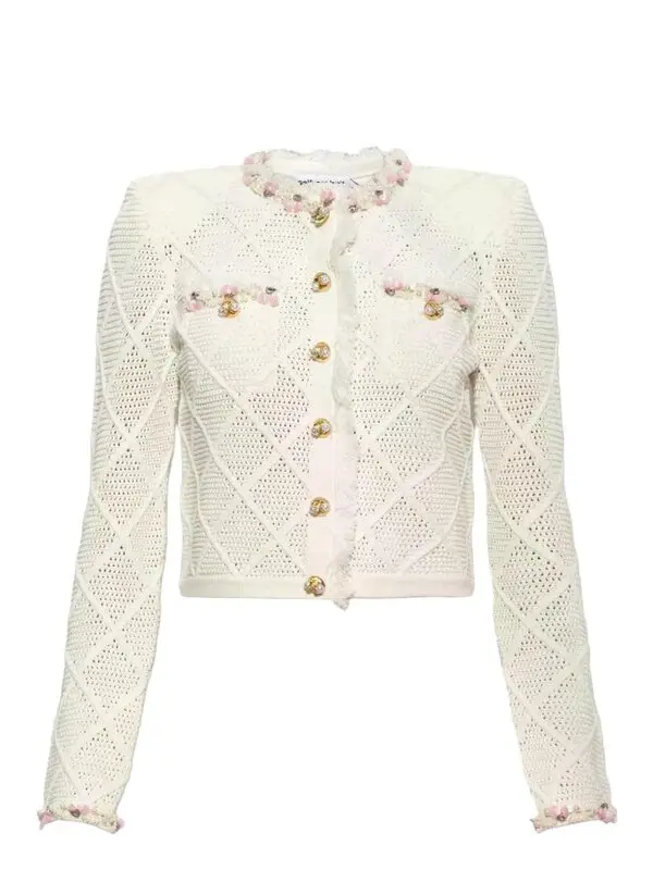SELF-PORTRAIT Fringe Knit Cardigan - White