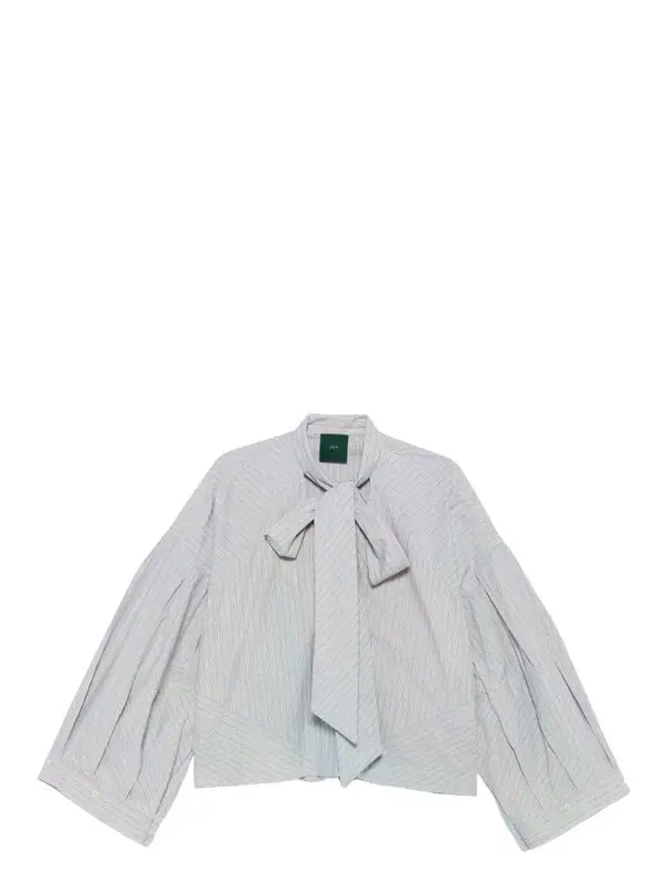 MAISON JEJIA Striped Pussy-bow Cropped Blouse - Blue