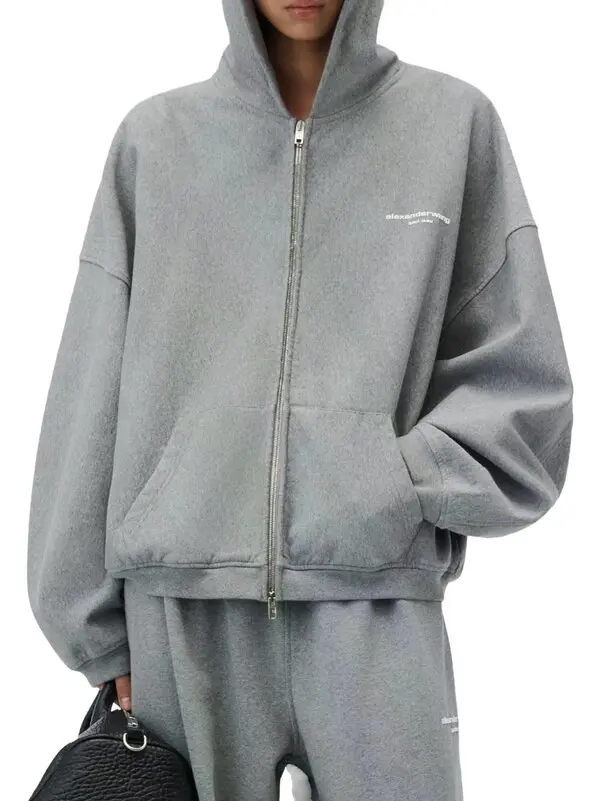 Alexander Wang Logo-print Oversized Zip-up Hoodie - Grey