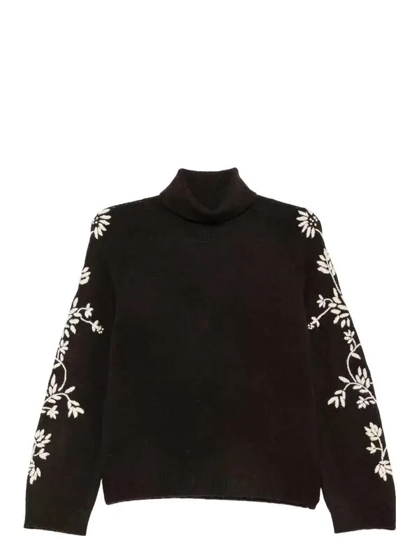I BLUES Floral-embroidered Roll-neck Sweater - Brown