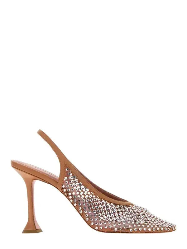Amina Muaddi Dolly Net Sling 95 Nappa And Crystals - Neutrals
