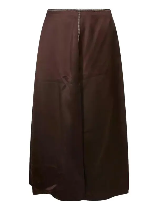 Marni Contrast-stitch Satin Midi Skirt - Brown