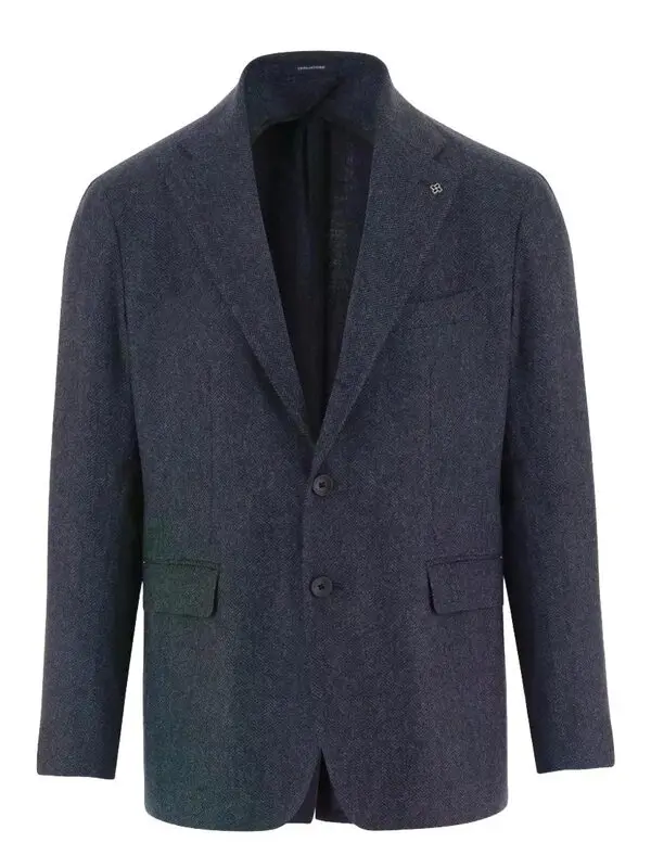 Tagliatore Herringbone-knit Single-breasted Blazer - Blue