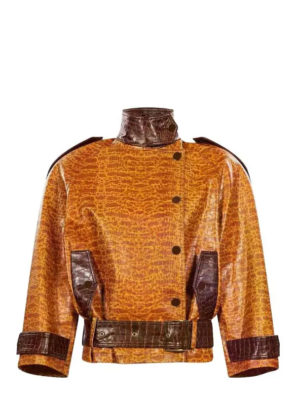 ROWEN ROSE Croc-effect Belted Jacket - Orange