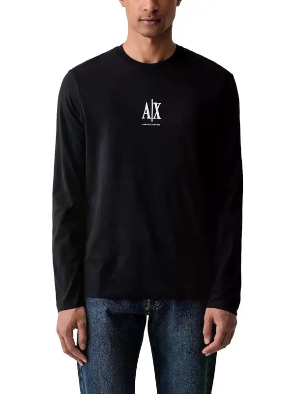 Armani Exchange Logo-embroidered Long-sleeve T-shirt - Black