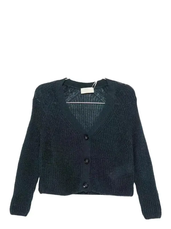 I BLUES Ribbed-knit V-neck Cardigan - Blue