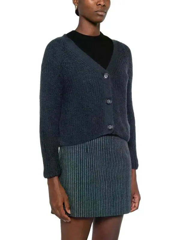 I BLUES Ribbed-knit V-neck Cardigan - Blue