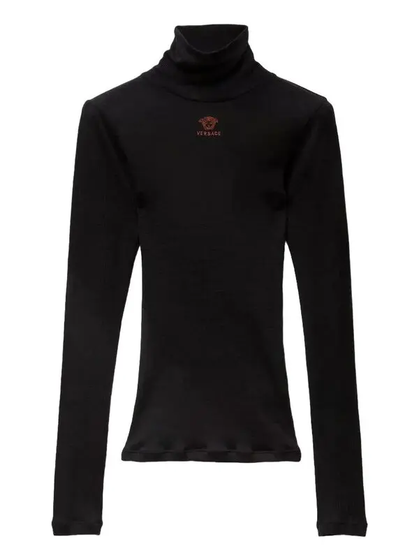 Versace Embroidered-logo Wool Knit Turtleneck Sweater - Black