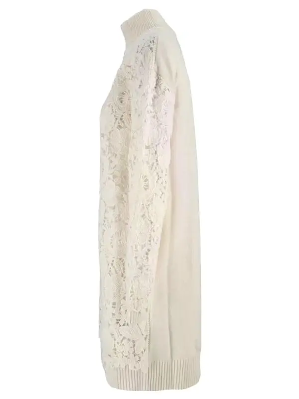 Ermanno Scervino Lace-panelled High-neck Mini Dress - White