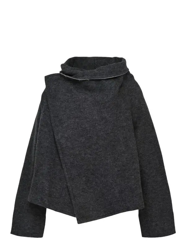 Y’s Asymmetric-front High-neck Jacket - Grey