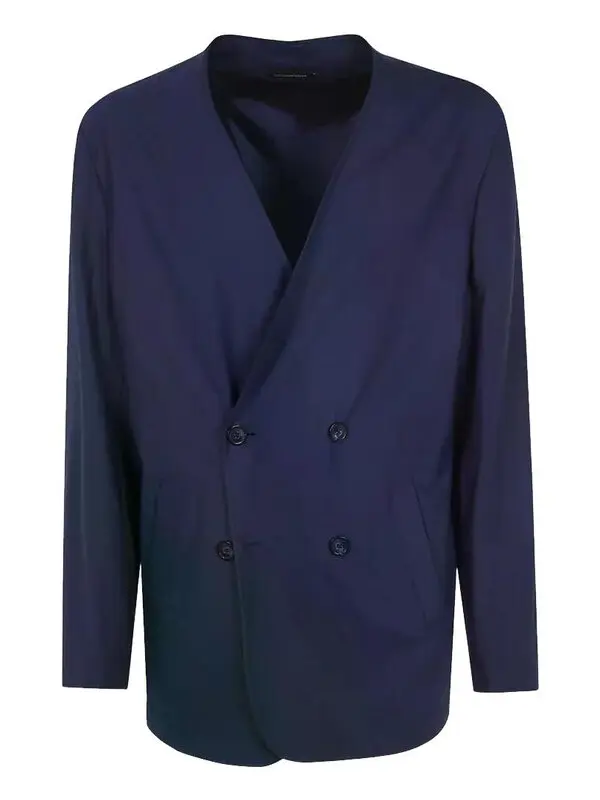 Emporio Armani Double-breasted Collarless Blazer - Blue