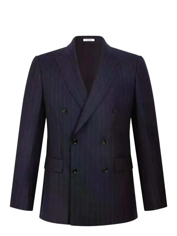 FURSAC Pinstriped Double-breasted Blazer - Blue