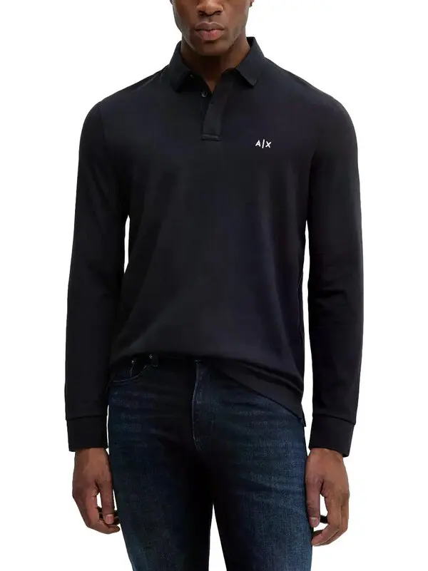 Armani Exchange Logo-embroidered Long-sleeve Polo Shirt - Blue
