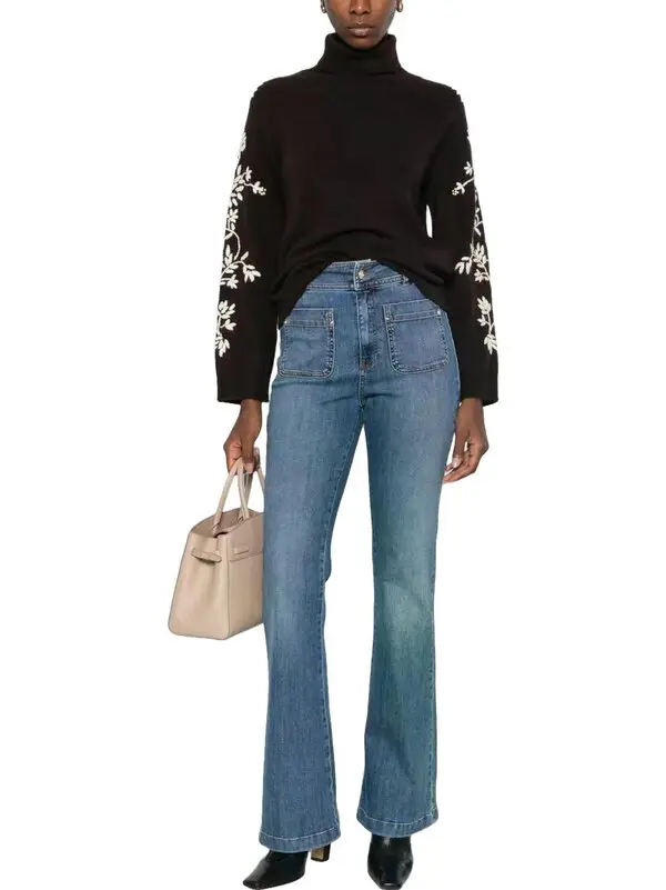 I BLUES Patch-pocket Flared Jeans - Blue