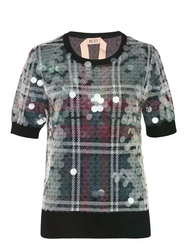 N°21 Sequin-embellished Plaid Sweater - Black