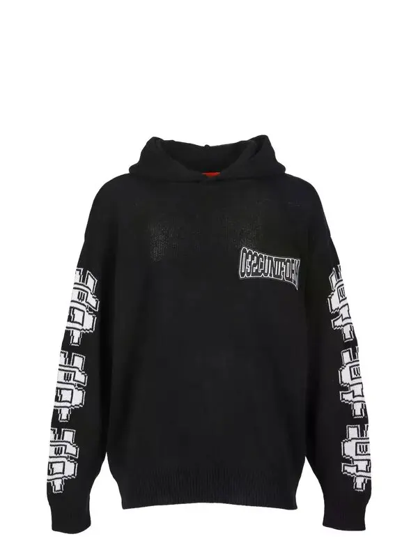 032C One Dollar Bill Jacquard-knit Logo-patch Hoodie - Black