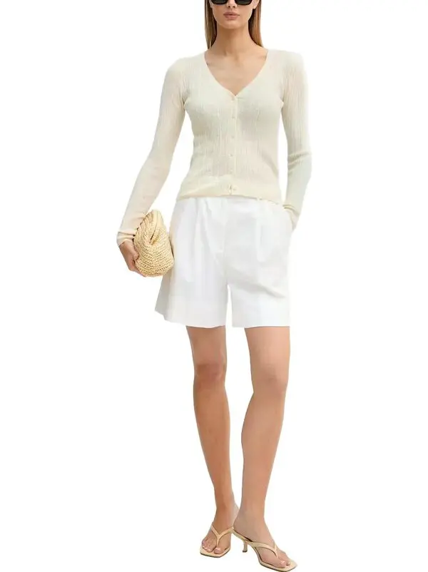 Sisley Ribbed-knit V-neck Cardigan - White